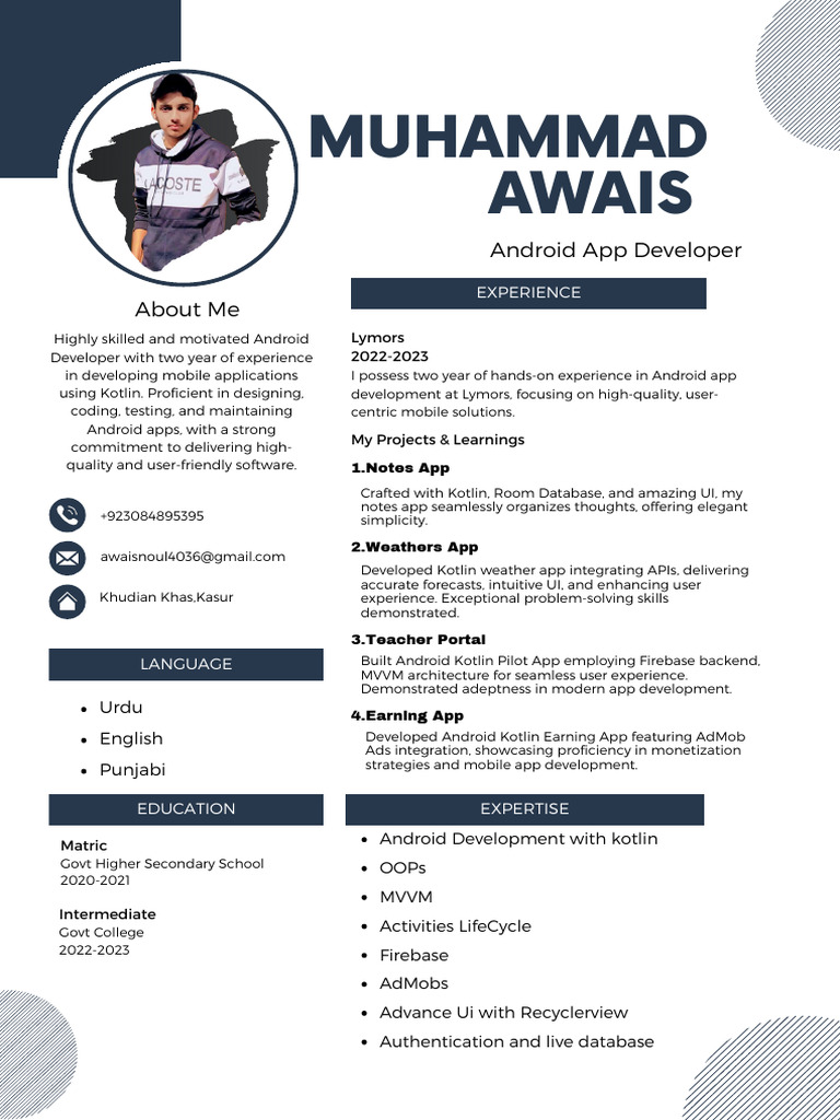 Muhammad Awais: Android App Developer | PDF | Android (Operating System) | Mobile App
