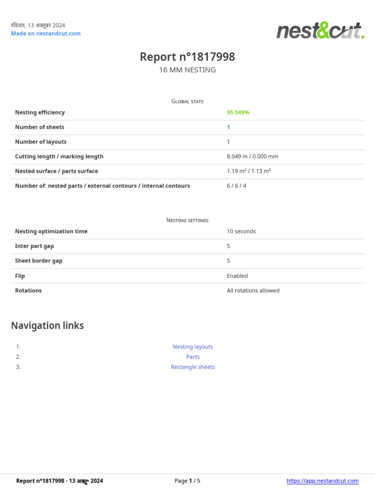 16 Mm Nesting_report | PDF | Length | Geometry