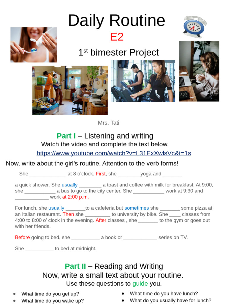 Daily Routine - E2 | PDF | Lunch | Linguistics