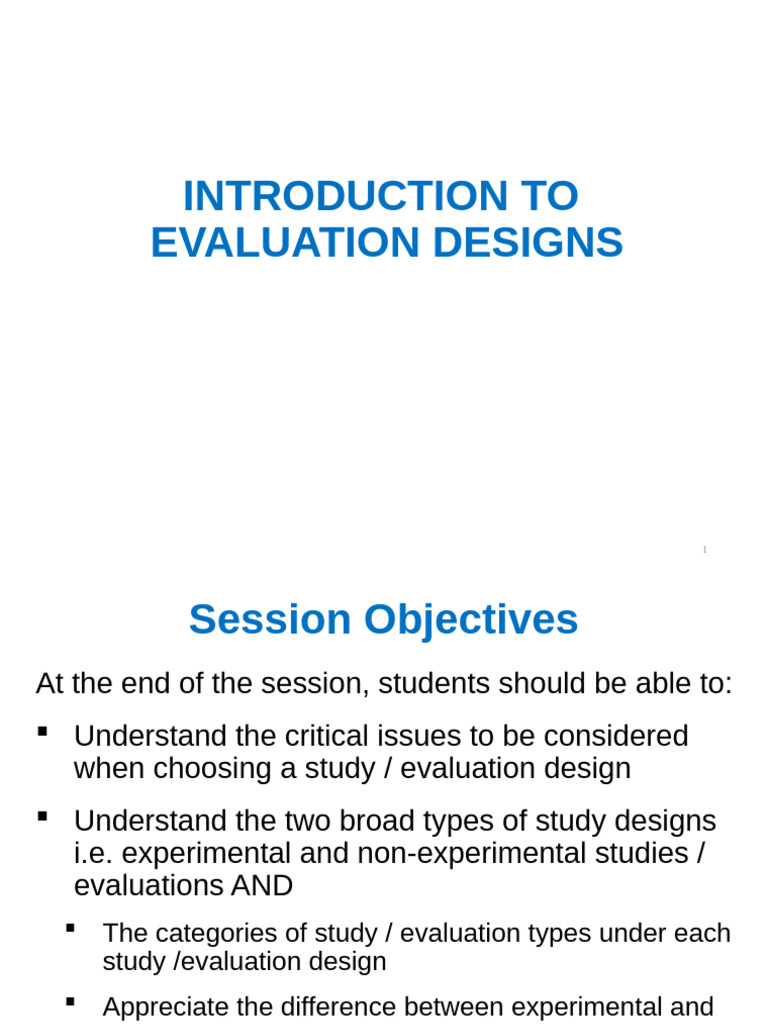 Topic 9 - Introduction to Evaluation Designs | PDF | Randomized Controlled Trial | Experiment
