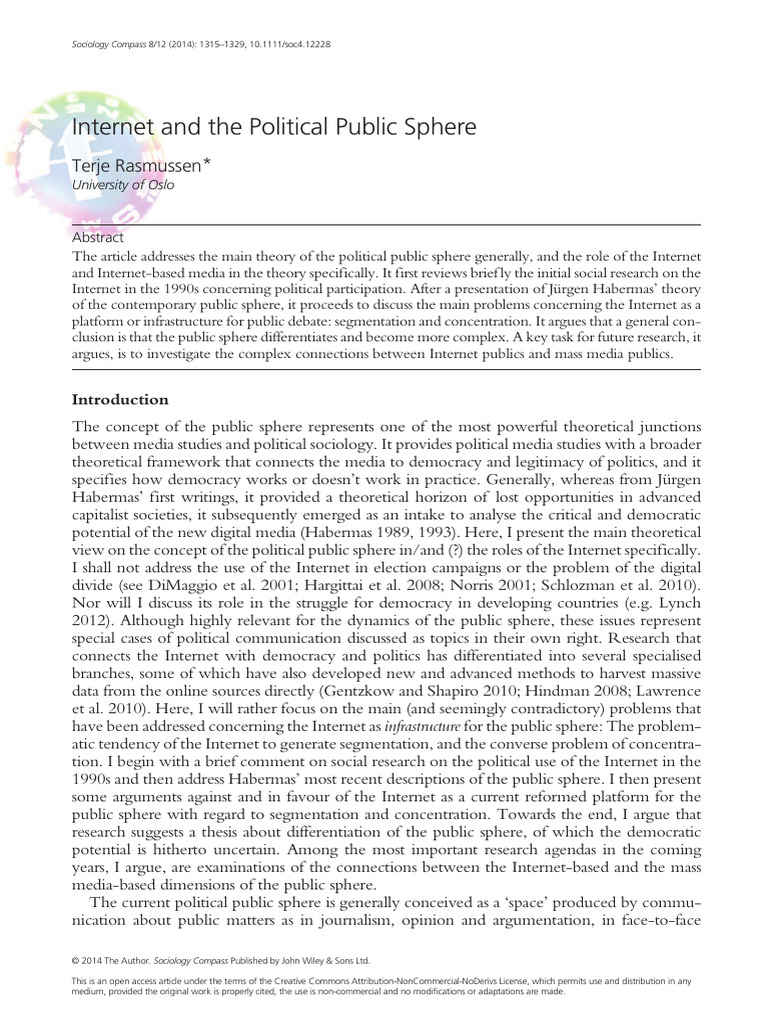 Internet's Role in Public Sphere | PDF | Public Sphere | Jürgen Habermas