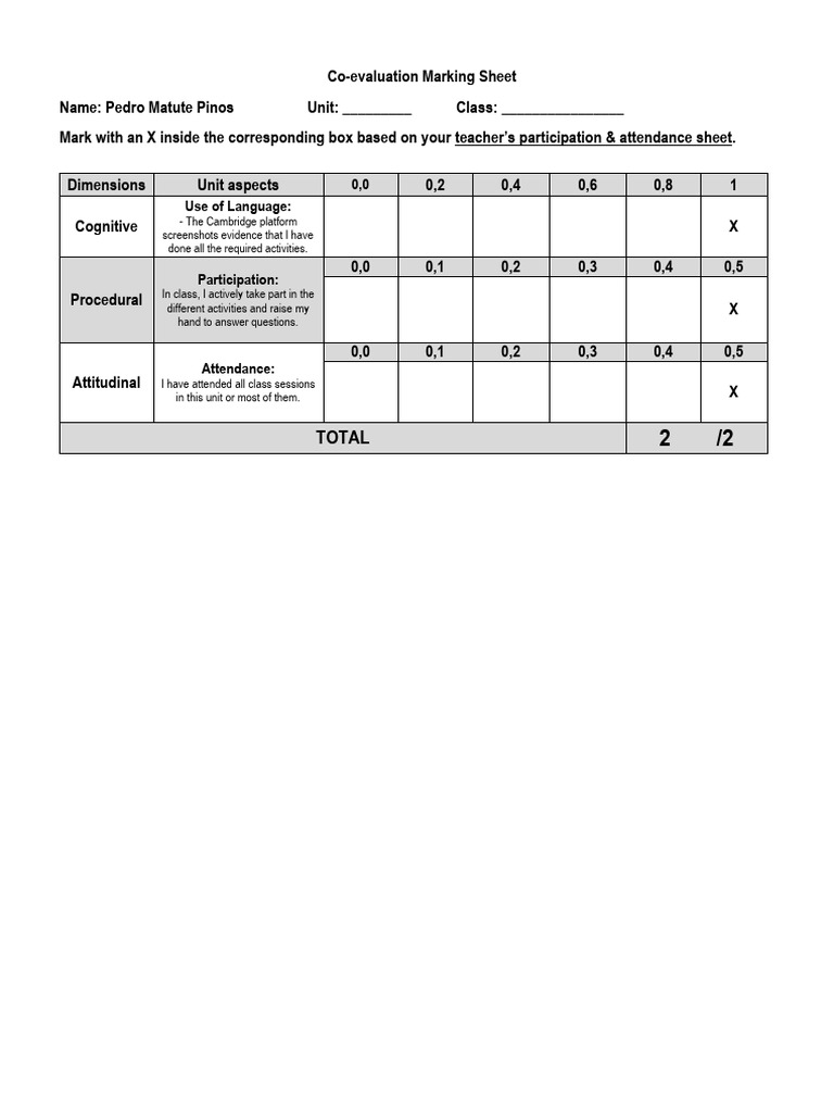 Co-Evaluation Marking Sheet - P65 | PDF