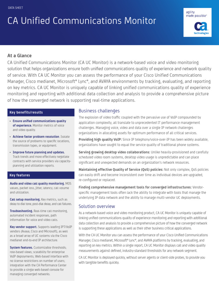 Ca Unified Communications Monitor | PDF | Voice Over Ip | Computer Network