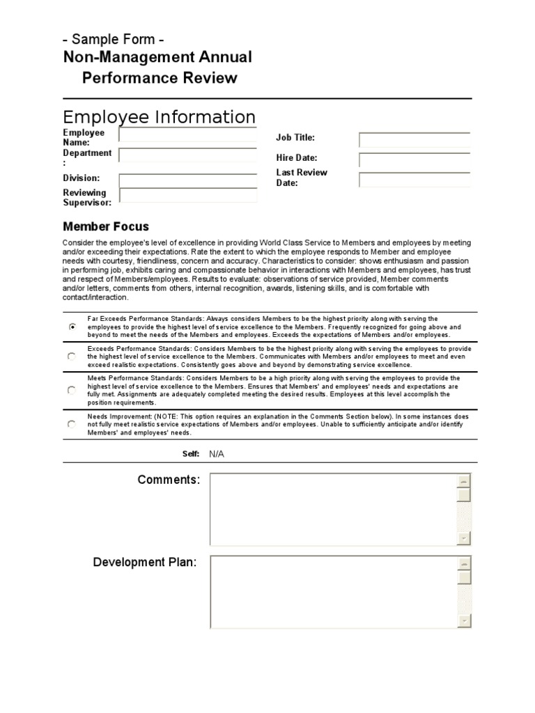 Non-Management Annual Performance Review | PDF | Performance Appraisal ...