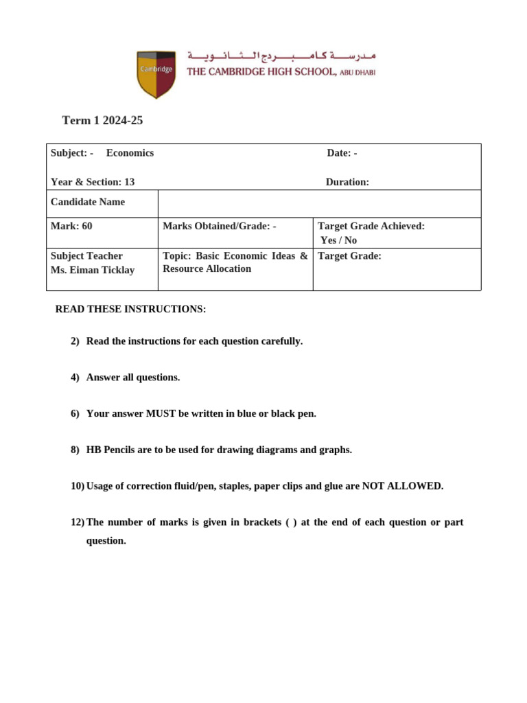 Economics Exam: Resource Allocation | PDF
