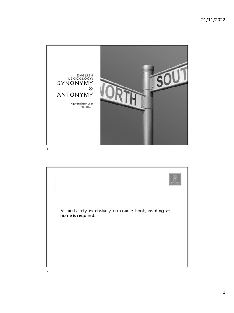 W4 Synonymy Antonymy Students | PDF | Lexicology | Lexical Semantics