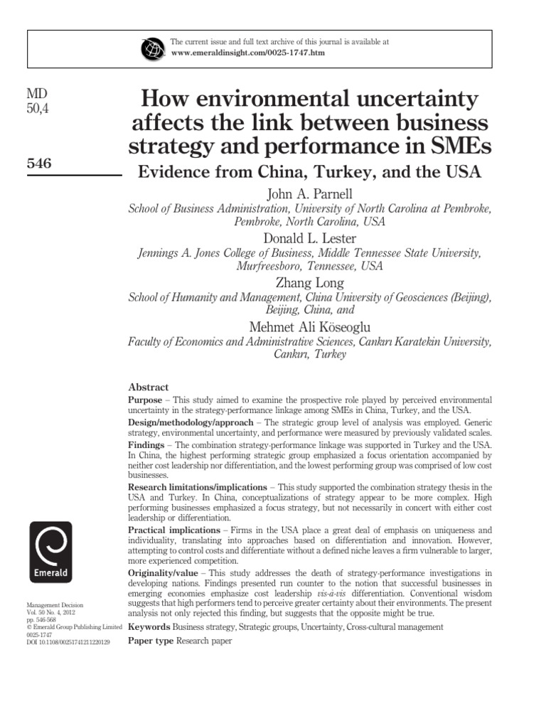 How Environmental Uncertainty Affects The Link Between Business ...