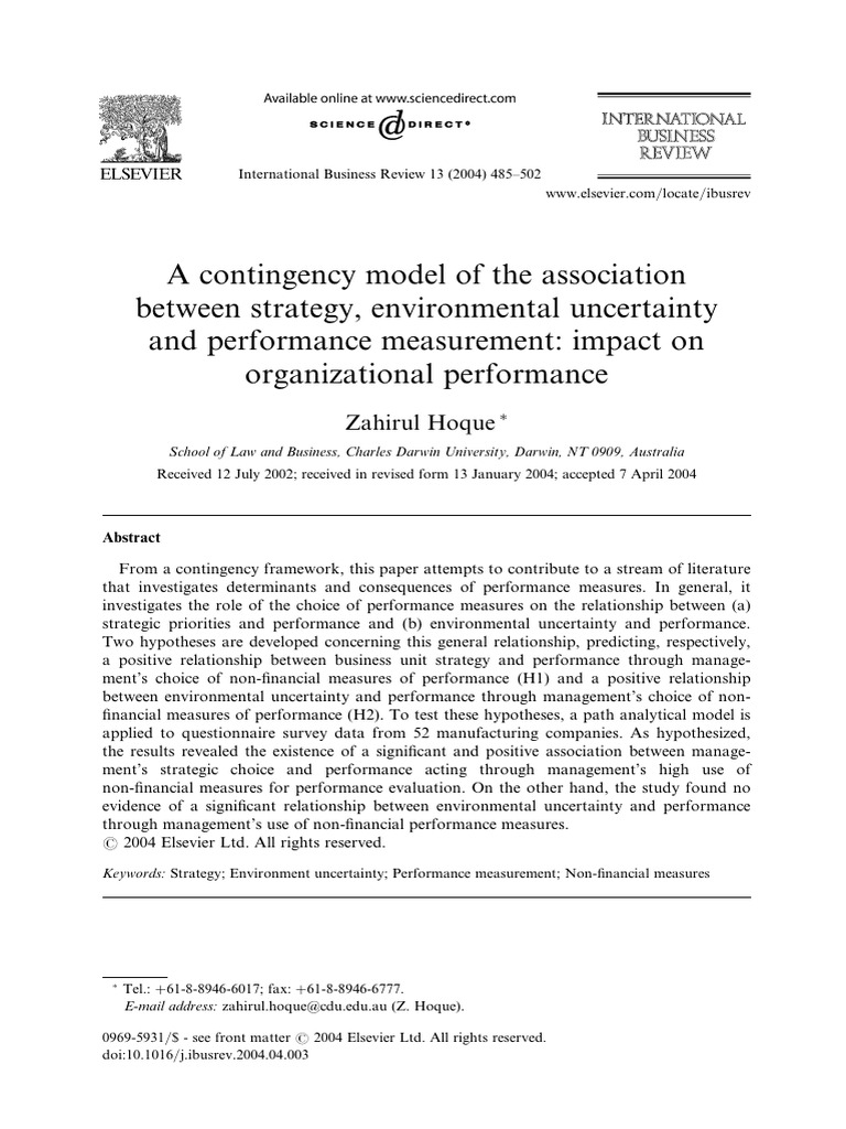 Strategy, Uncertainty, and Performance Metrics | PDF | Cronbach's Alpha ...
