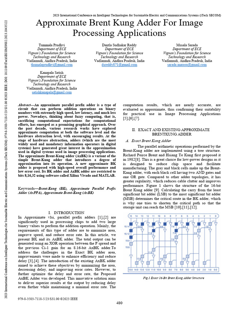 Approximate Brent Kung Adder For Image Processing Applications | PDF | Digital Electronics ...