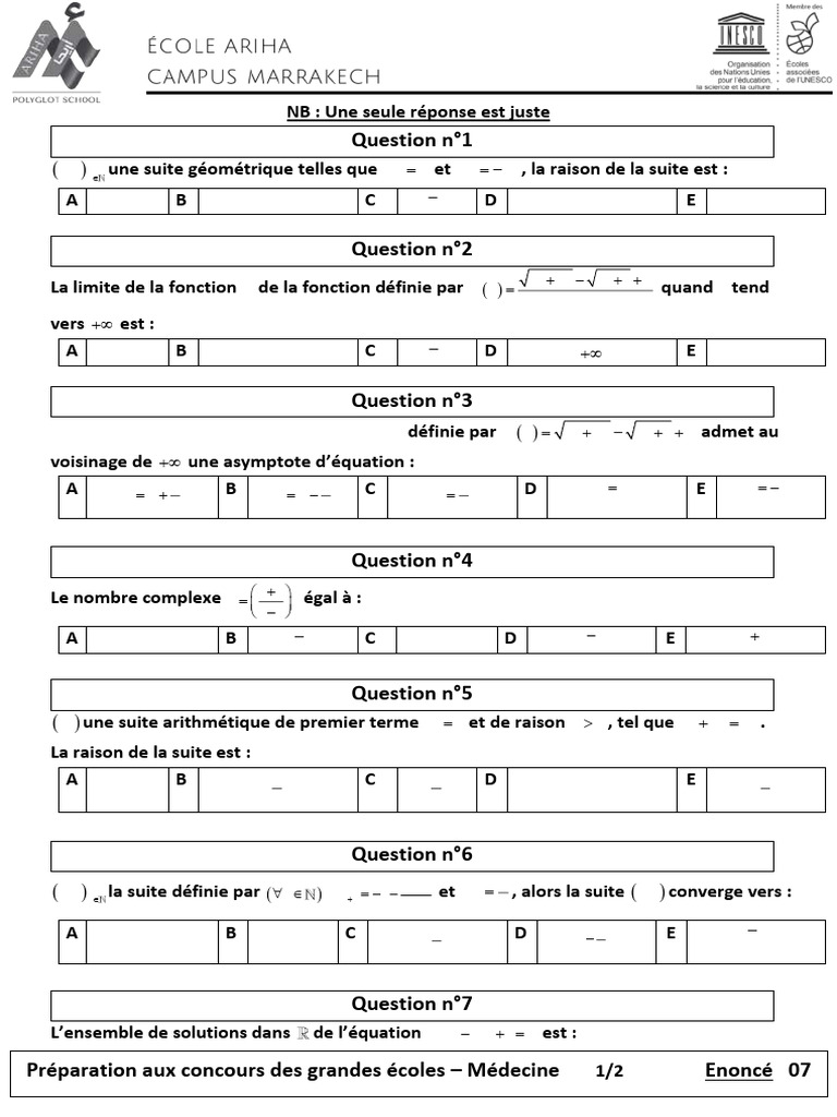 Questions de mathématiques et probabilités | PDF | Asymptote | Analyse ...