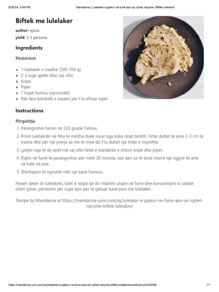Mandarina - Lulelakër e Pjekur Në Furrë Apo Siç Njihet Ndryshe "Biftek ...