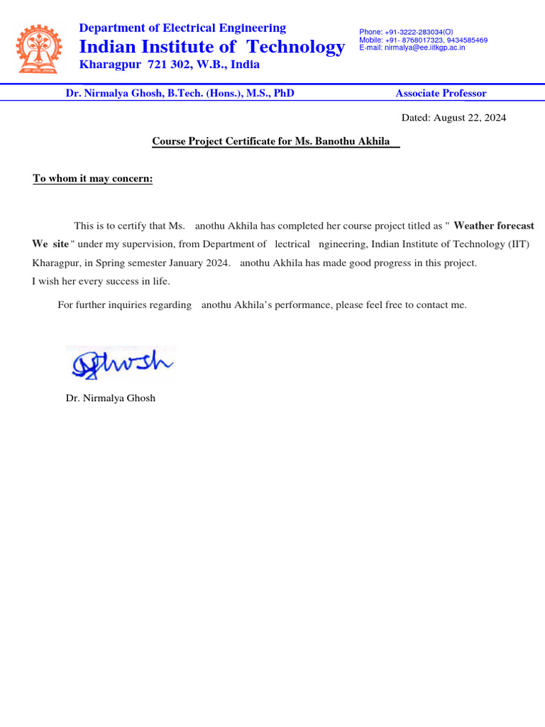 Weather Forecast Certificate Akhila | PDF