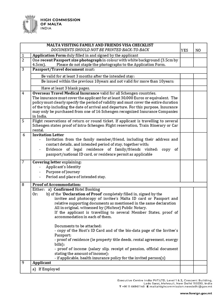 Malta Family Visa Application Checklist | PDF | Identity Document ...