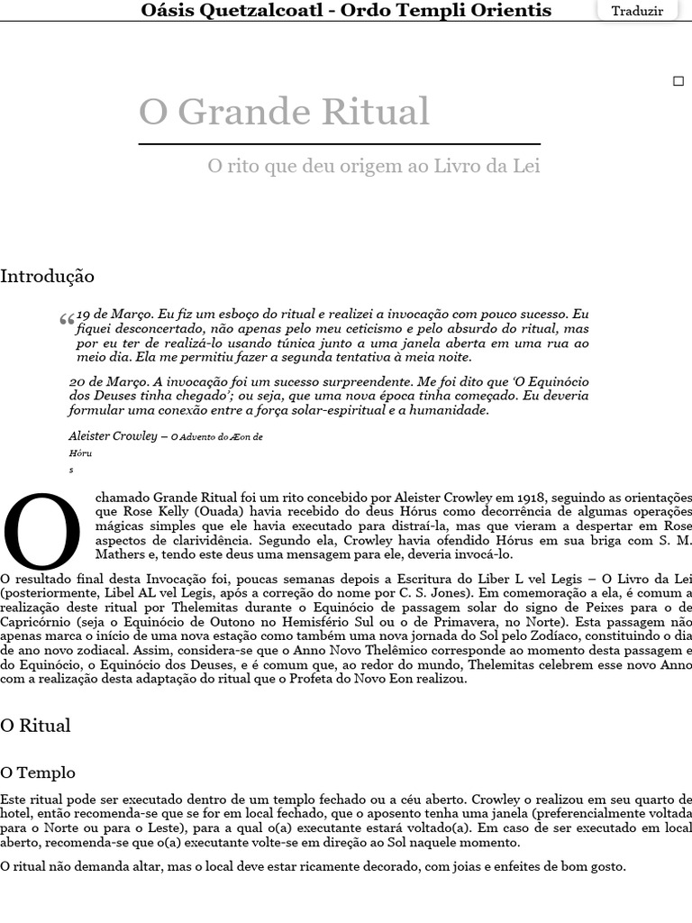 Ritual do Oásis Quetzalcoatl | PDF | Thelema | Aleister Crowley
