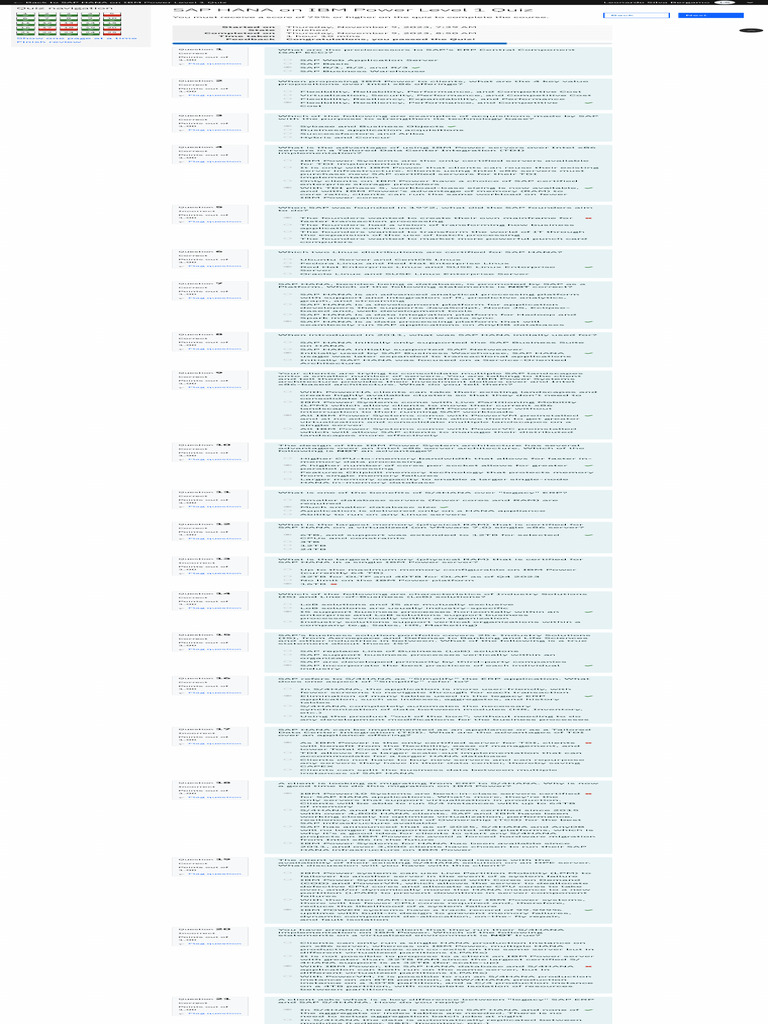 SAP HANA On IBM Power Level 1 Quiz | PDF