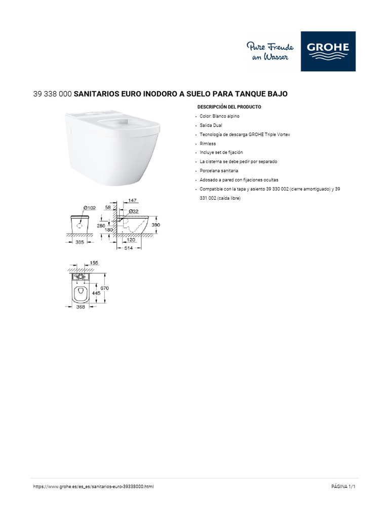 GROHE Specification Sheet 39338000 | PDF