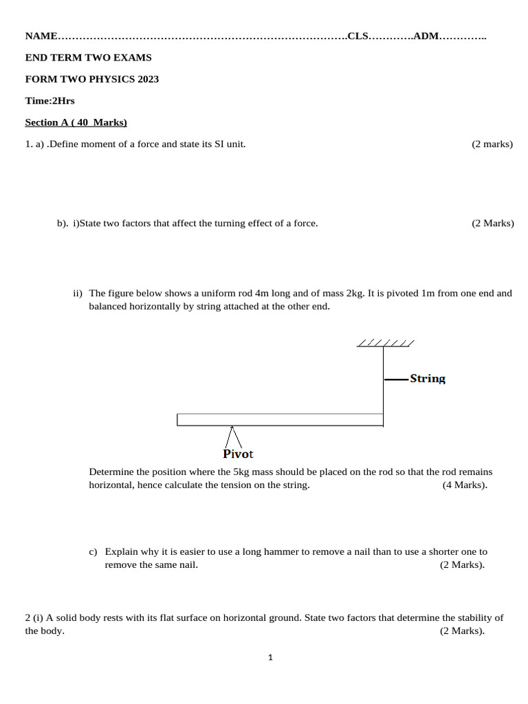 f2 Physics Et2 Qn | PDF | Force | Materials