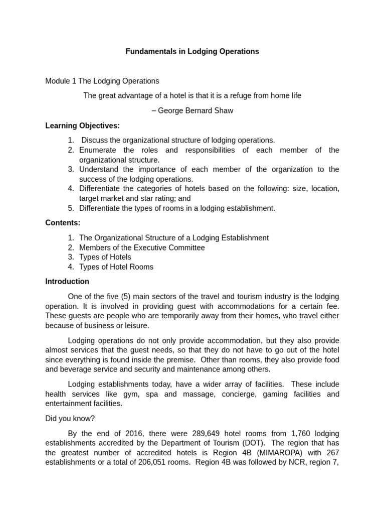 Module1-The-Lodging-Operations | PDF | Hotel