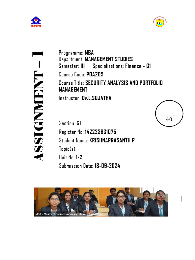 Assignment I - Sapm - 2024-25 (Odd) | PDF | Investing