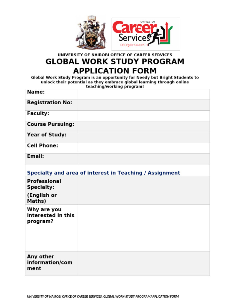 Global Work Study Program 2024 - Application Form | PDF