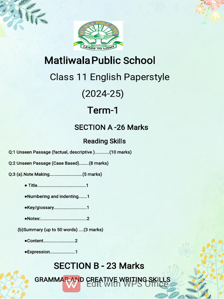 Term 2 Project English Class 11 | PDF | Question | Syntax
