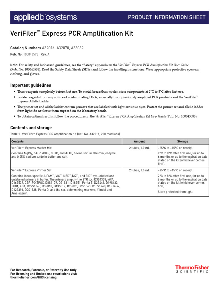 VeriFiler™ Express PCR Kit Overview | PDF | Polymerase Chain Reaction ...