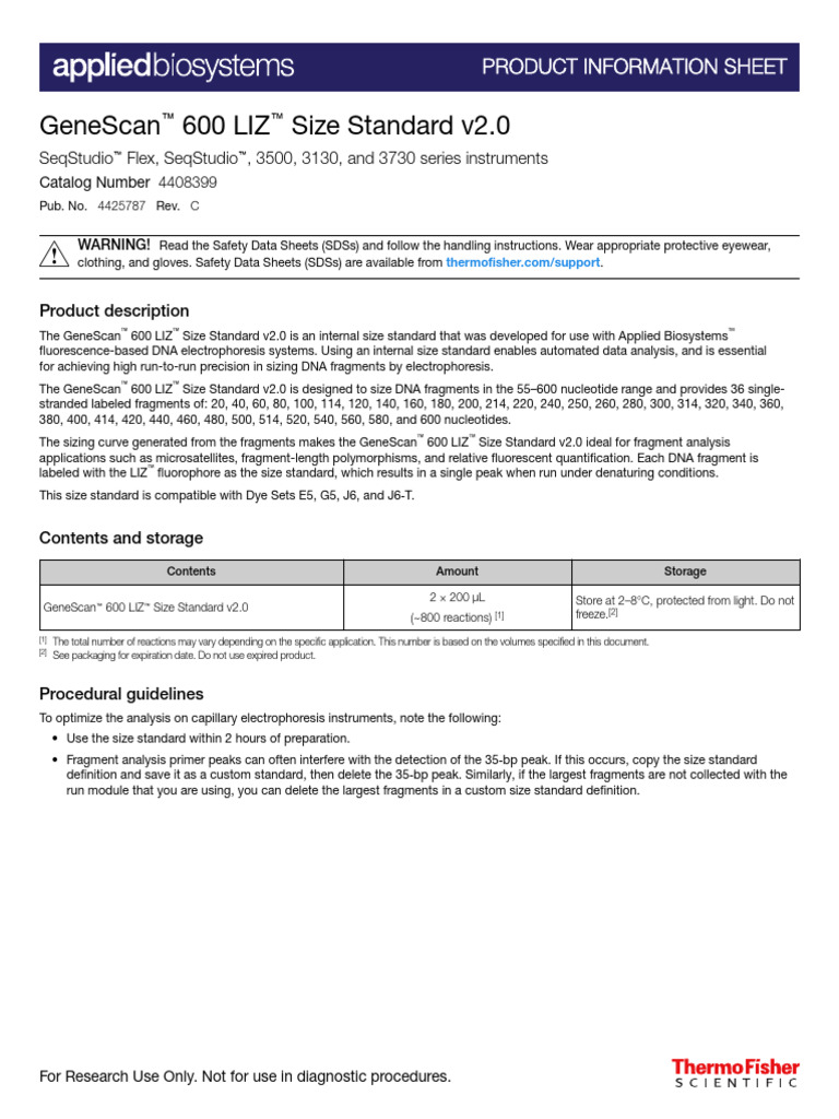 Bula - GeneScan - 600 LIZ Size Standard V2.0 | PDF | Scientific ...