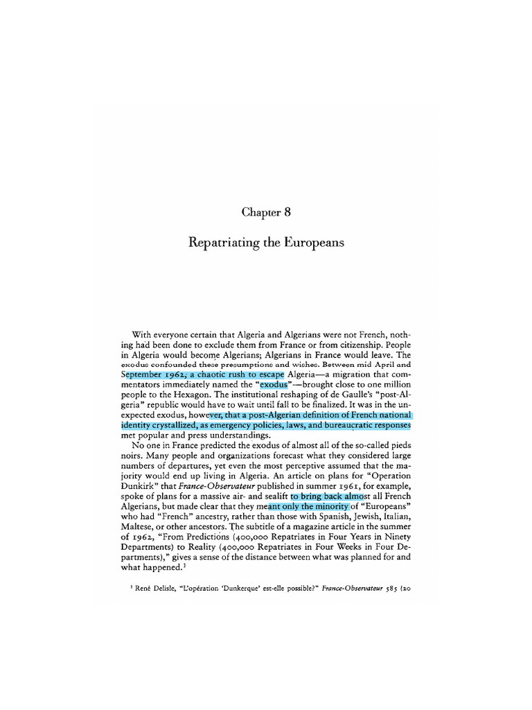 Todd Shepard, The Invention of Decolonization. Chp. 8 Repatriating The ...