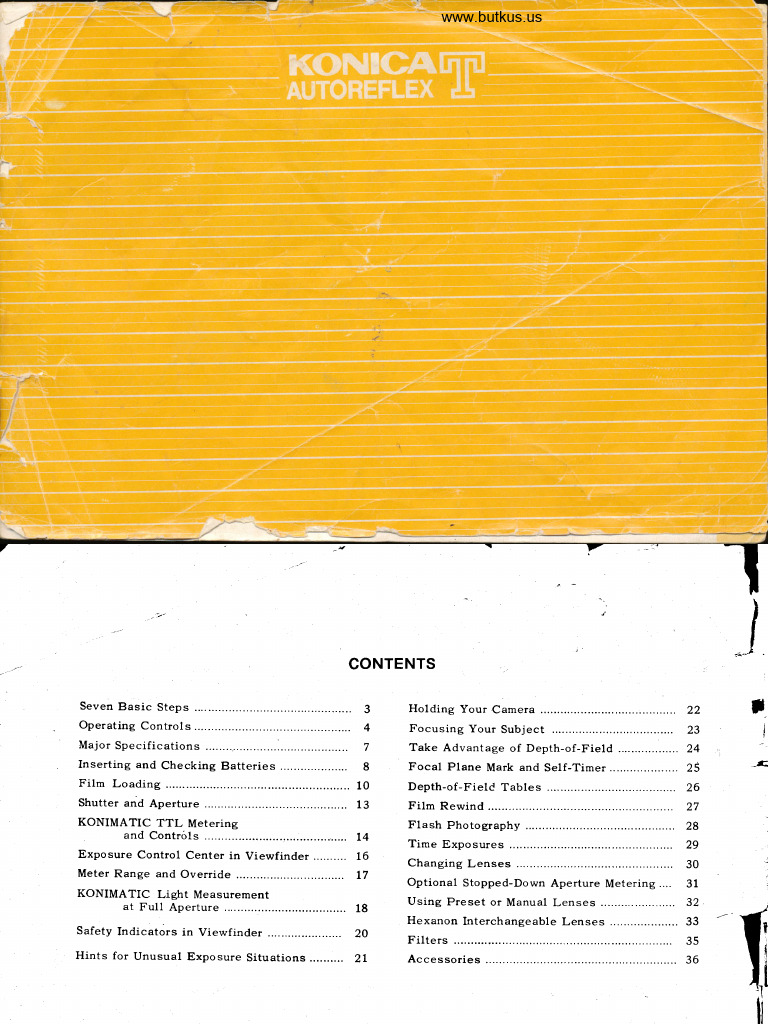 Konica Autoreflex T Ver-1 | PDF | Exposure (Photography) | Camera Lens