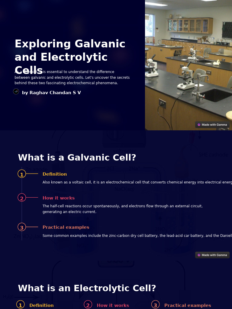 Exploring Galvanic and Electrolytic Cells | PDF | Electrochemistry | Anode