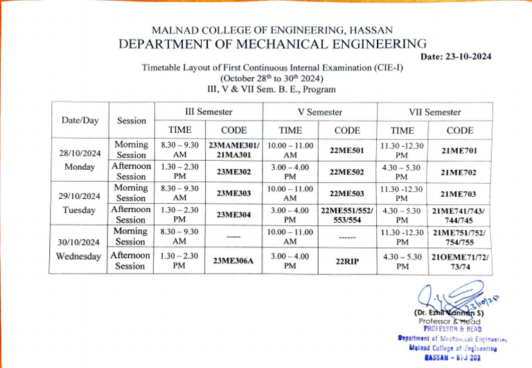 CIE 1 Timetable | PDF