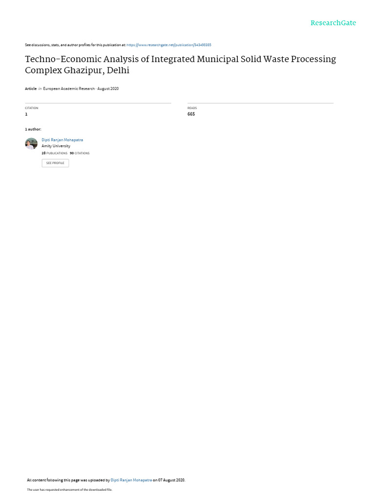 Techno-Economic Analysis of Integrated Municipal Solid Waste Processing ... Techno-Economic Analysis of Integrated Municipal Solid Waste Processing ...