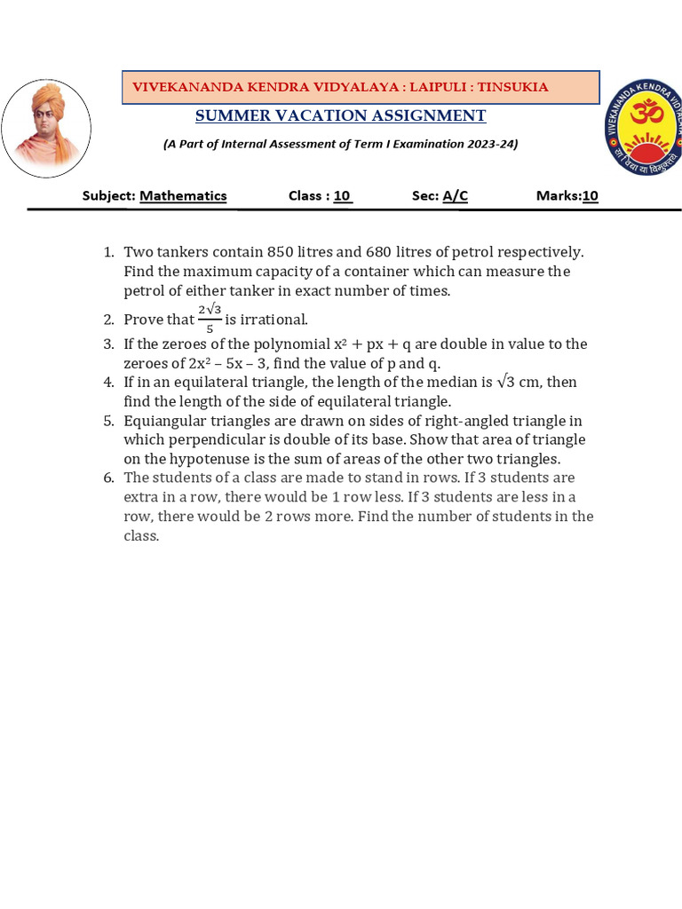 10 Maths Assgn | PDF