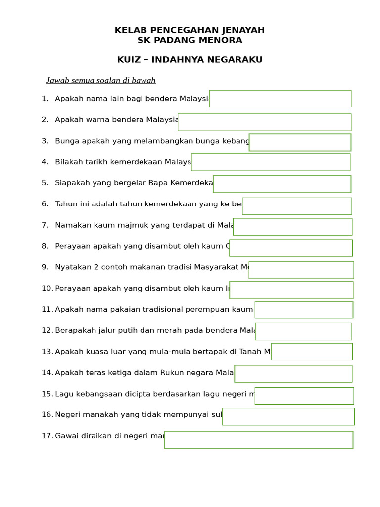 Kuiz Indahnya Negaraku | PDF