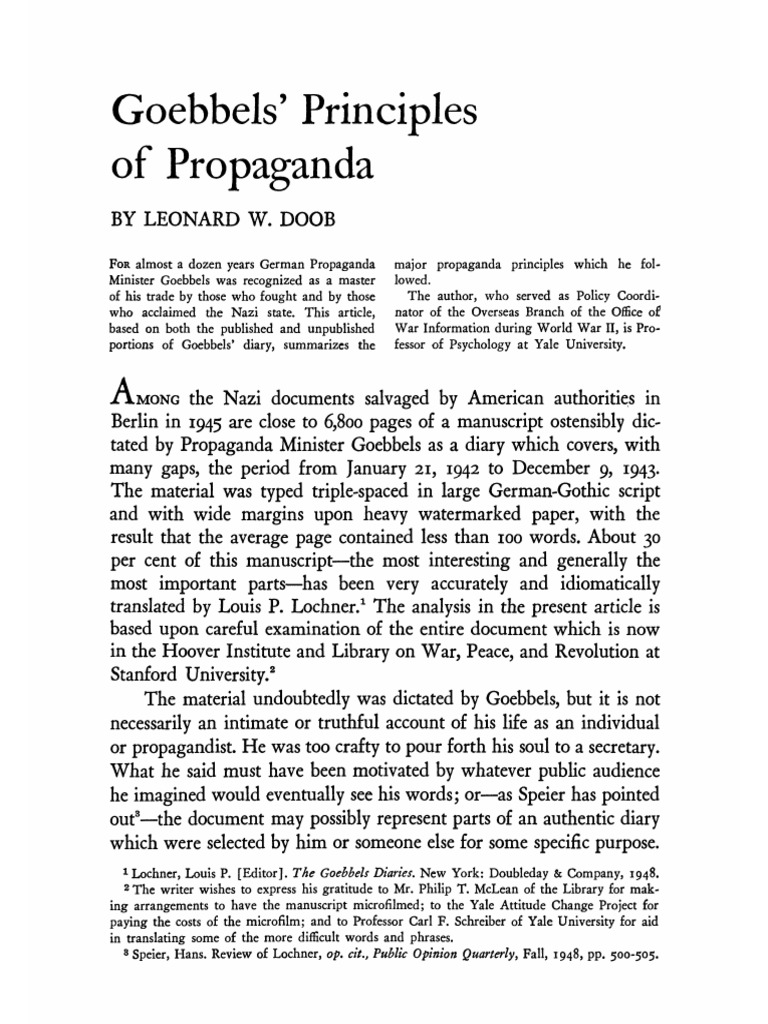 Goebbels - Principles of Propaganda, Oxford Journals | PDF