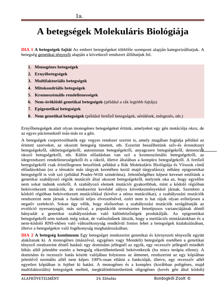 1a. Monogénes Betegségek | PDF