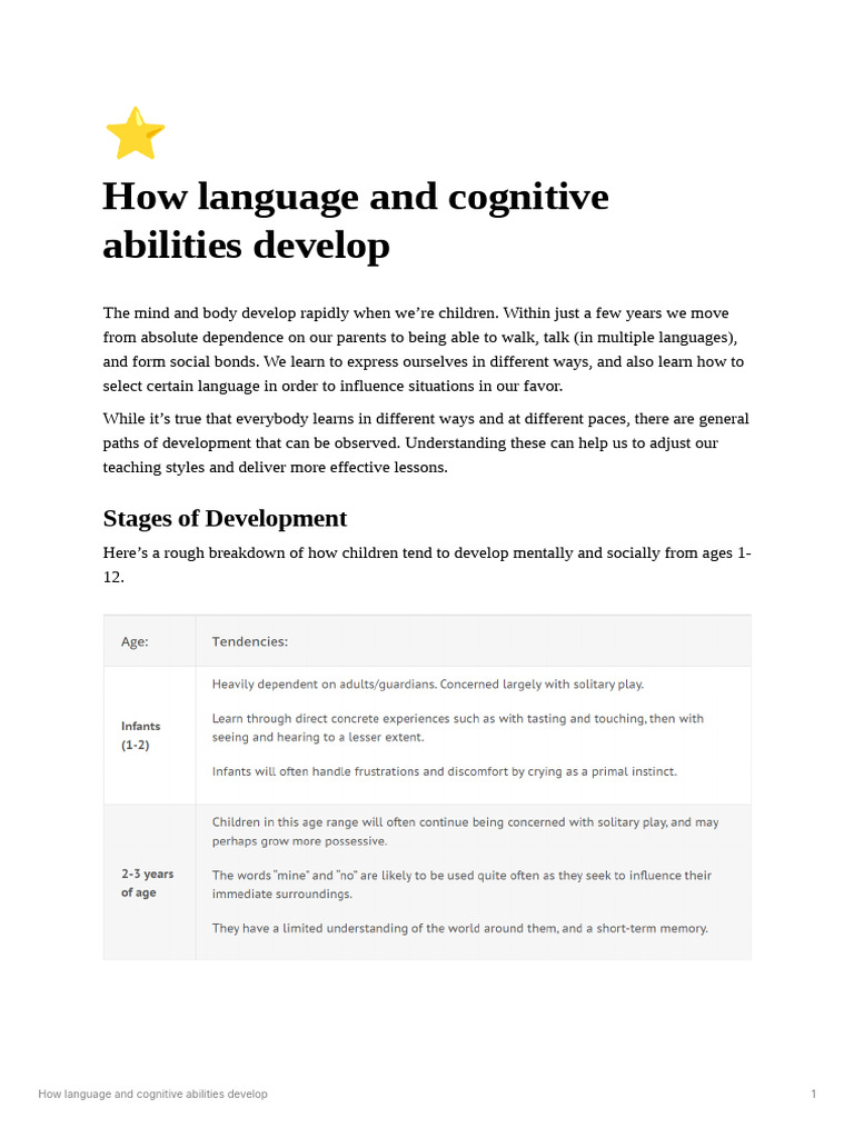 2 - How Language and Cognitive Abilities Develop | PDF