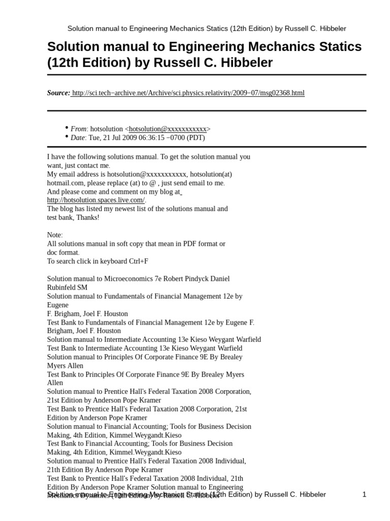 Solution Manual To Engineering Mechanics Statics Pdf Engineering