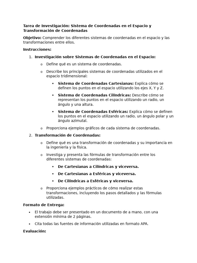 Tarea Sistema de Coordenadas en El Espacio | PDF