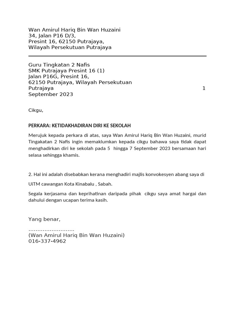 Wan Amirul Hariq Bin Wan Huzaini | PDF