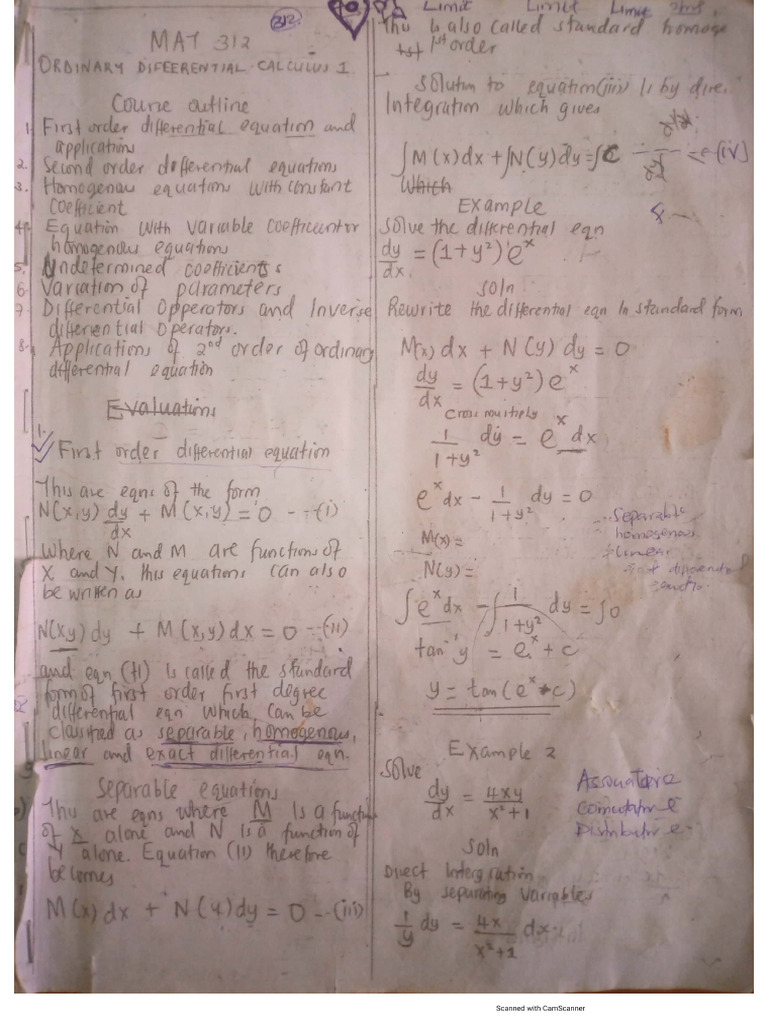 Math 312 Ode 1 | PDF