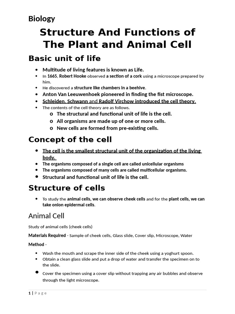 Structure and Functions of The Plant and Animal Cell | PDF | Cell ...