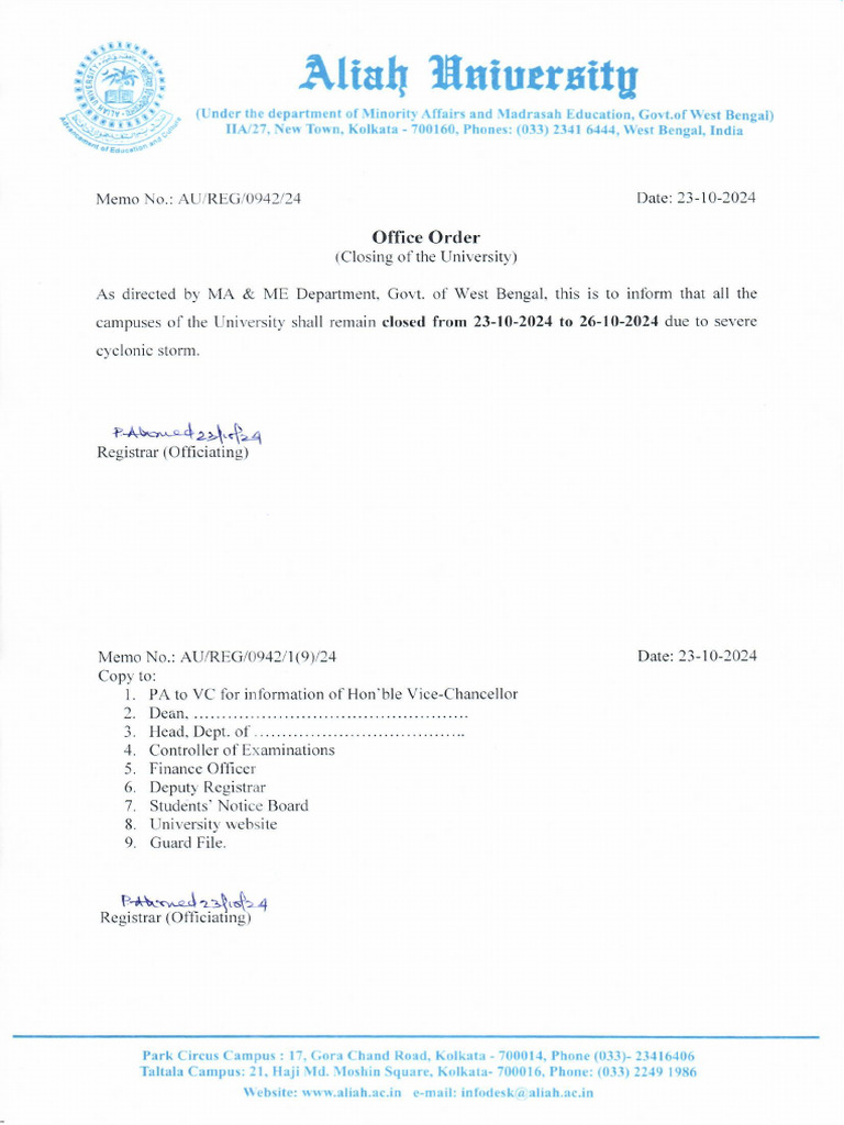 Closing of University | PDF