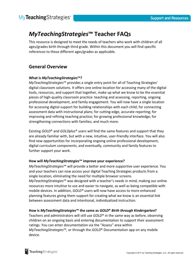 MyTeachingStrategies_Teacher FAQs_V1 | PDF | Mobile App | Teachers