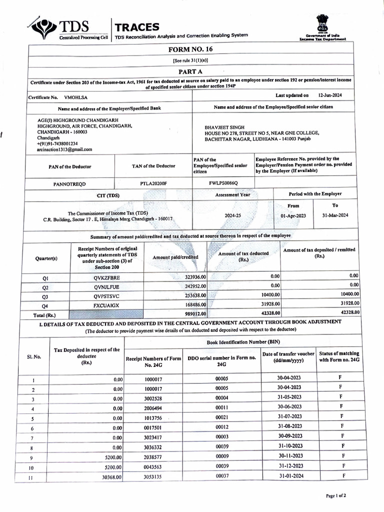Form 16 | PDF | Wealth | Money
