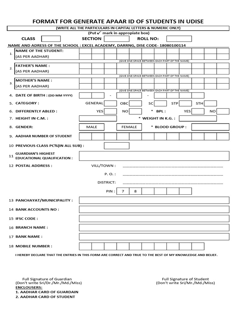 Apaar Id Format | PDF