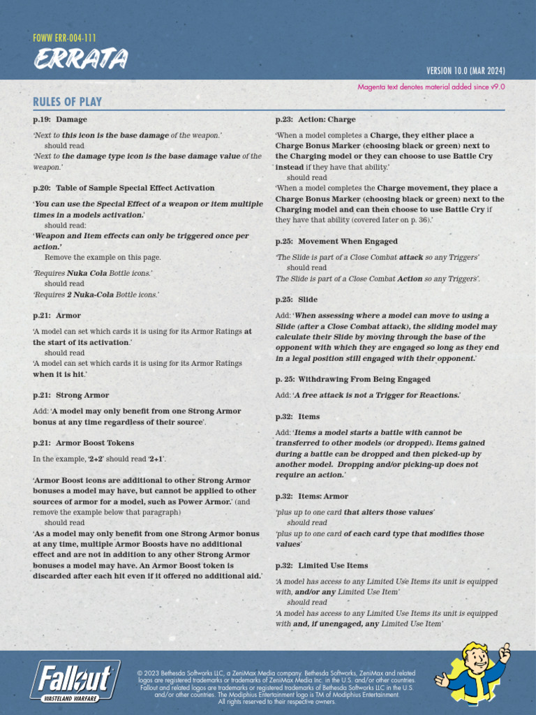 FWW Errata FAQ Card Versions v10.0 | PDF