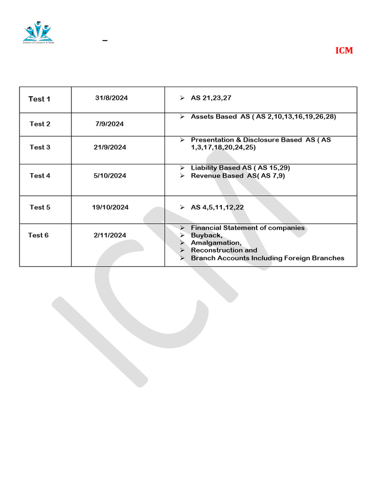 CA Inter Accounts Test Schedule | PDF