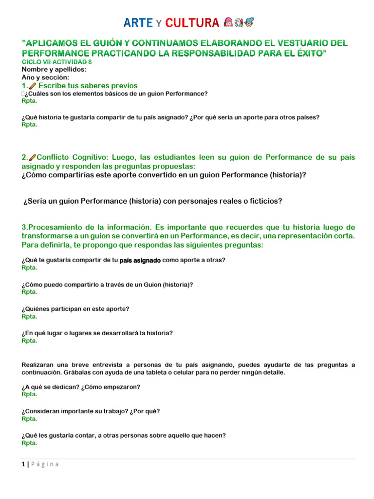 Guion Performance: Creación y Reflexión | PDF | Aprendizaje | Ciencia ...