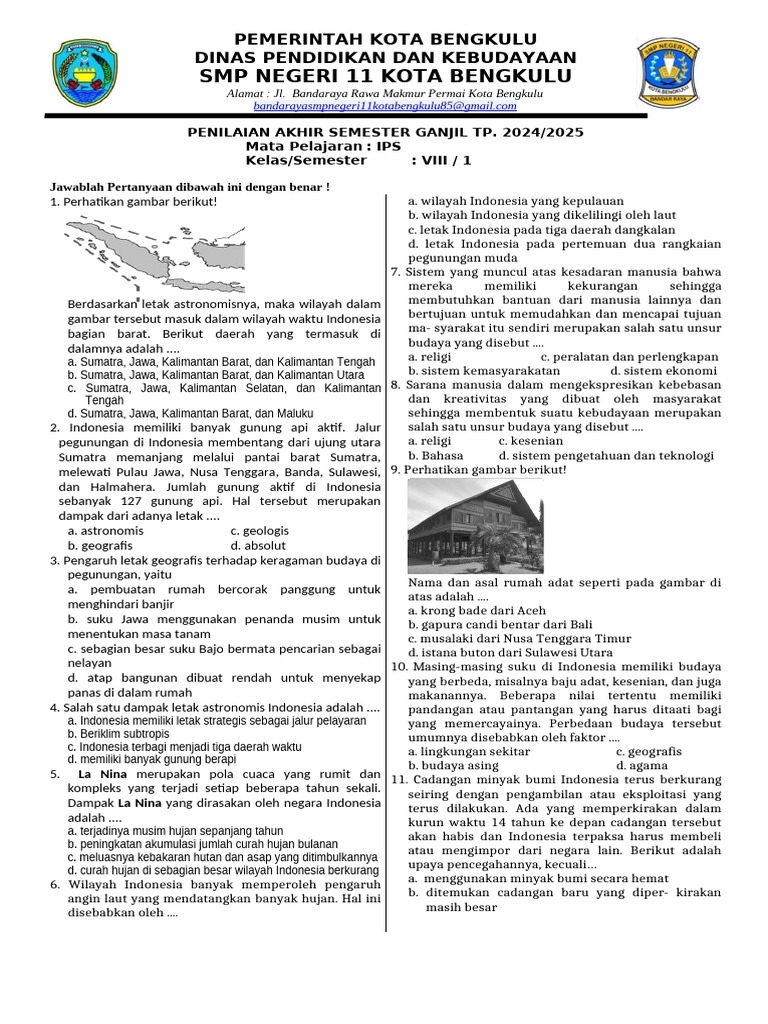 Soal Pas Ips Kelas 8 Semester 1 Tahun 2024.2025-1 | PDF